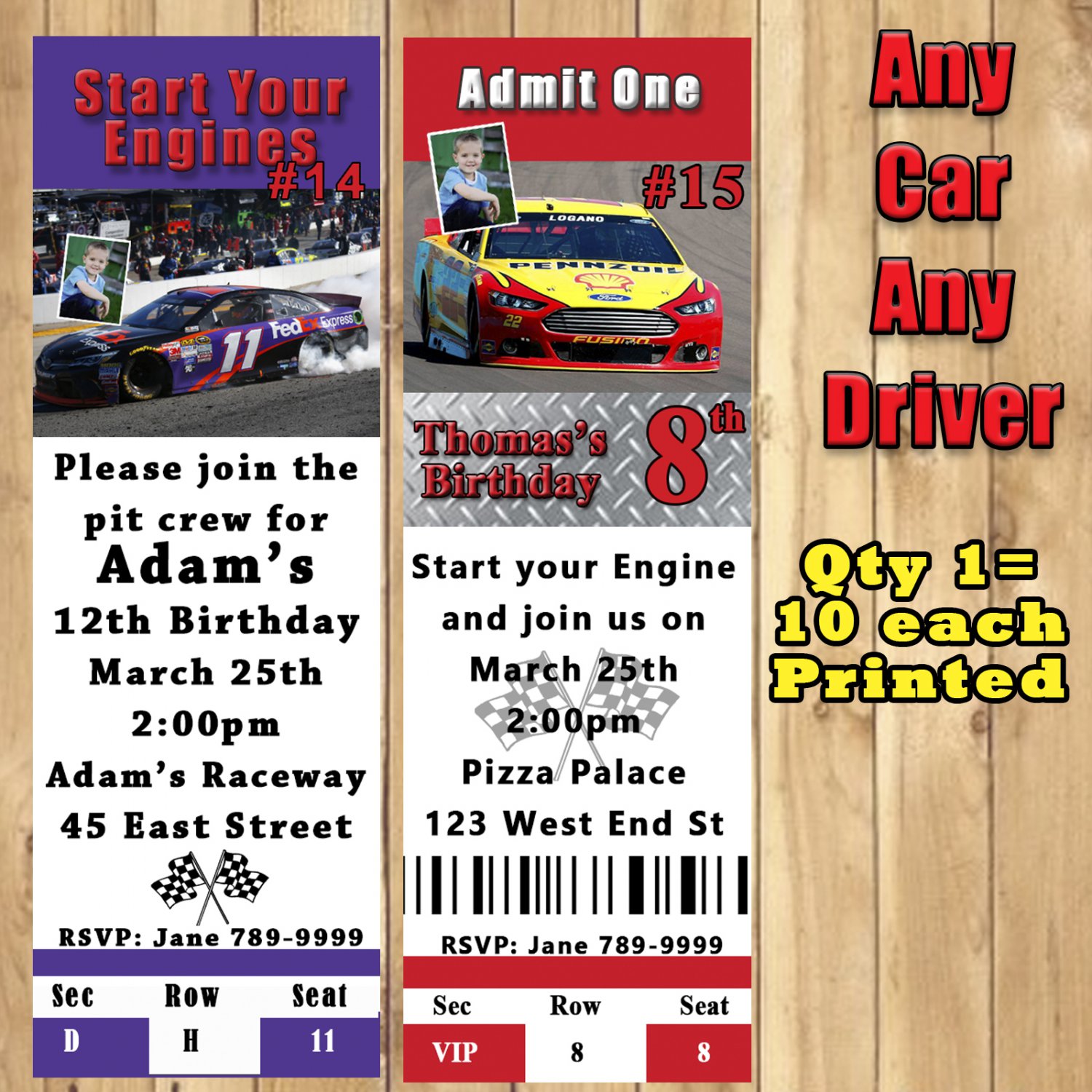 Nascar Birthday Invitations 10 ea Personalized Custom Made