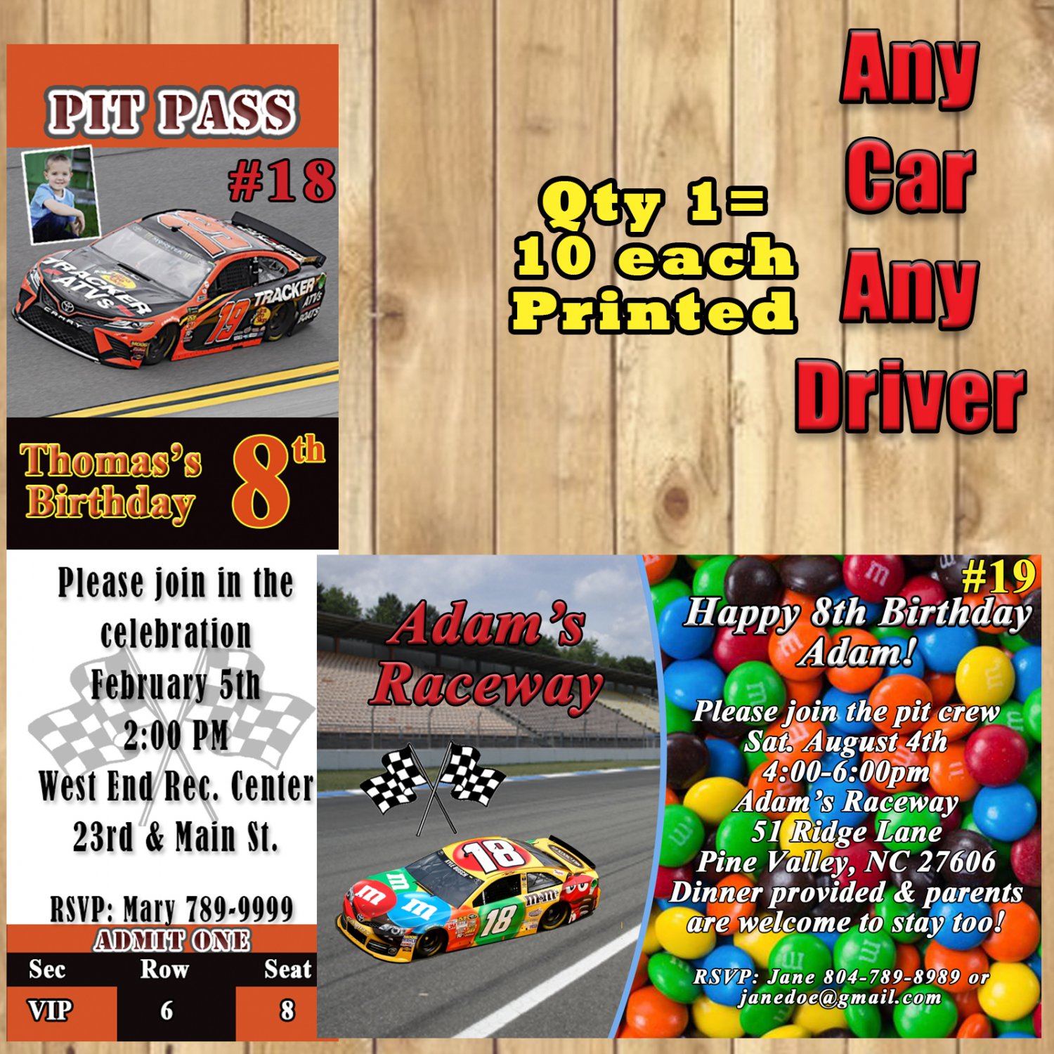 Nascar Birthday Invitations 10 ea Personalized Custom Made