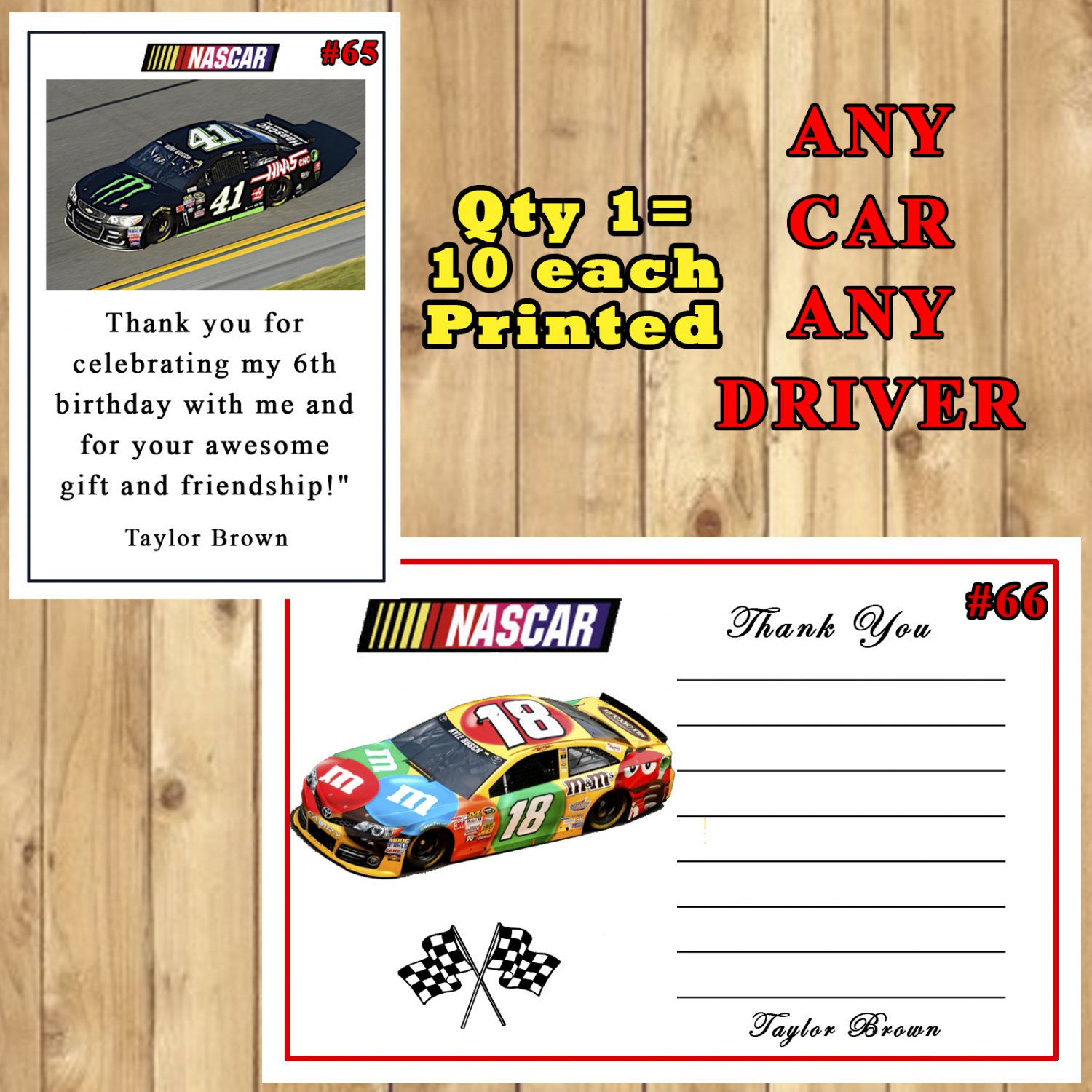 Nascar Birthday Thank You Cards 10 ea Personalized Custom Made