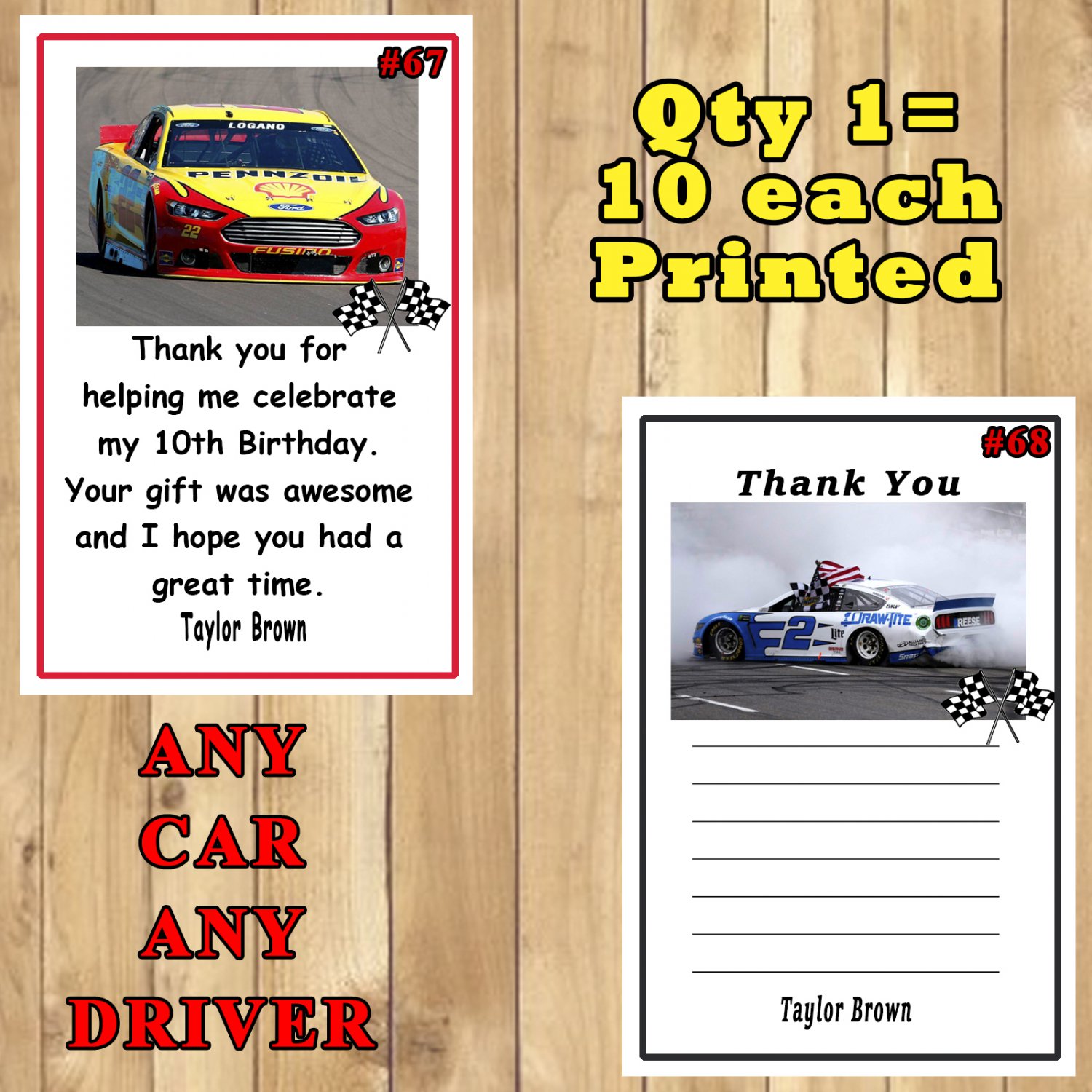Nascar Birthday Thank You Cards 10 ea Personalized Custom Made