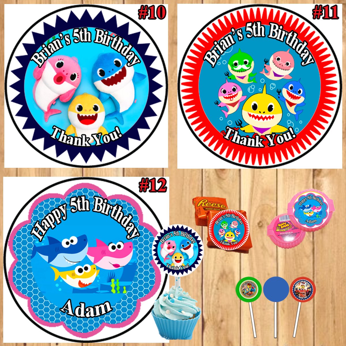 Baby Shark Birthday Stickers Round Water Bottle Favor Stickers 1 Sheet ...