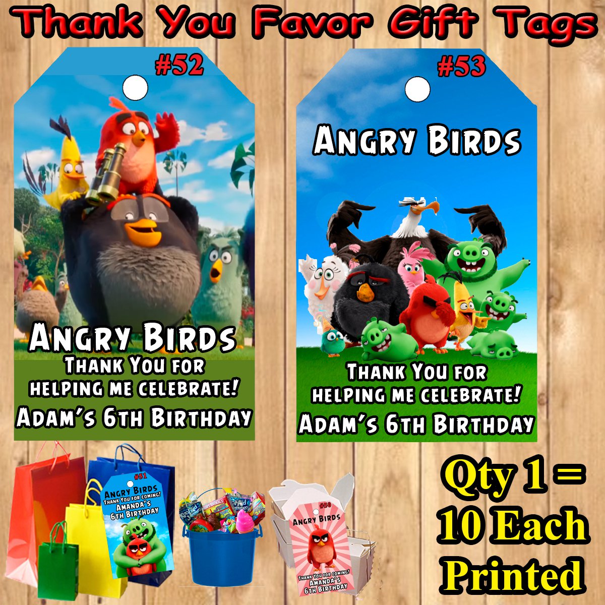 Angry Birds Favor Tags Gift Tags Thank You Tags 10 ea Personalized