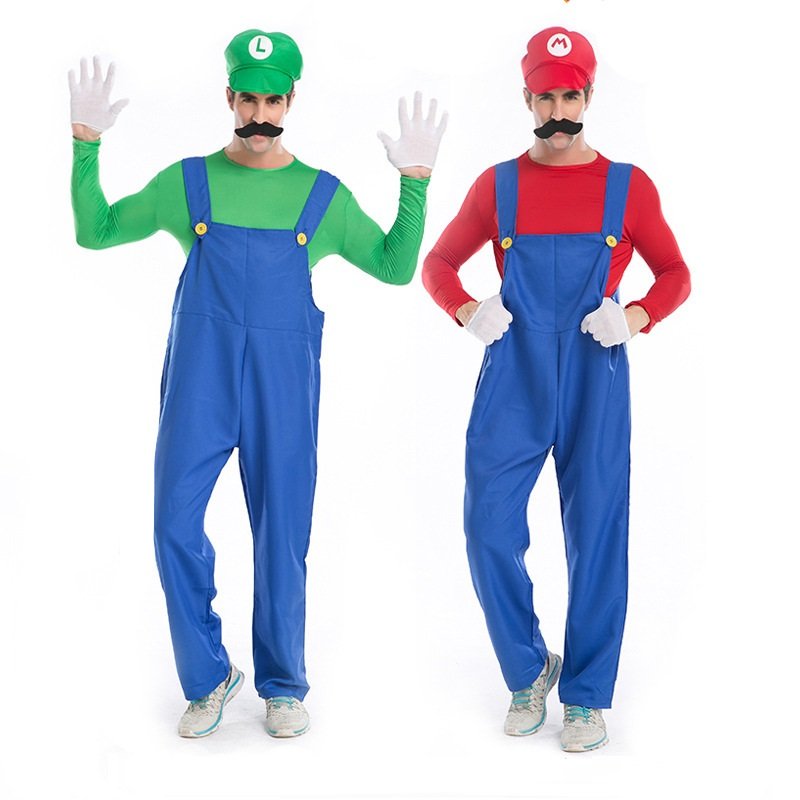 Adult Super Mario Luigi Brothers Plumber Jumpsuit Cosplay Costume ...