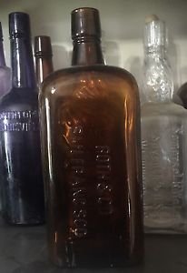 Vintage Roth & Co. Lawton Rye Embossed Amber Whiskey Bottle - San Francisco