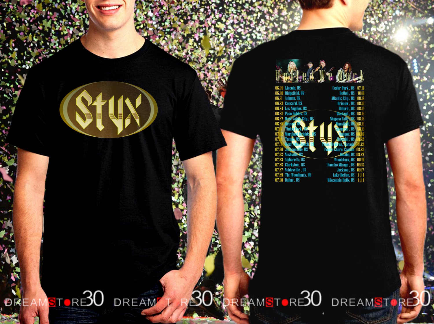 STYX United We Rock Tour 2017 Black Concert T Shirt Size S to 3XL Tee Styx2