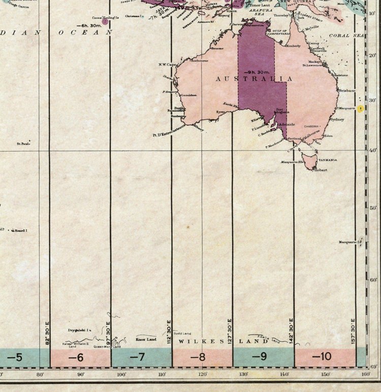 Old World Map Atlas Time Zone Chart 1937 MERCATOR PROJECTION - fine ...