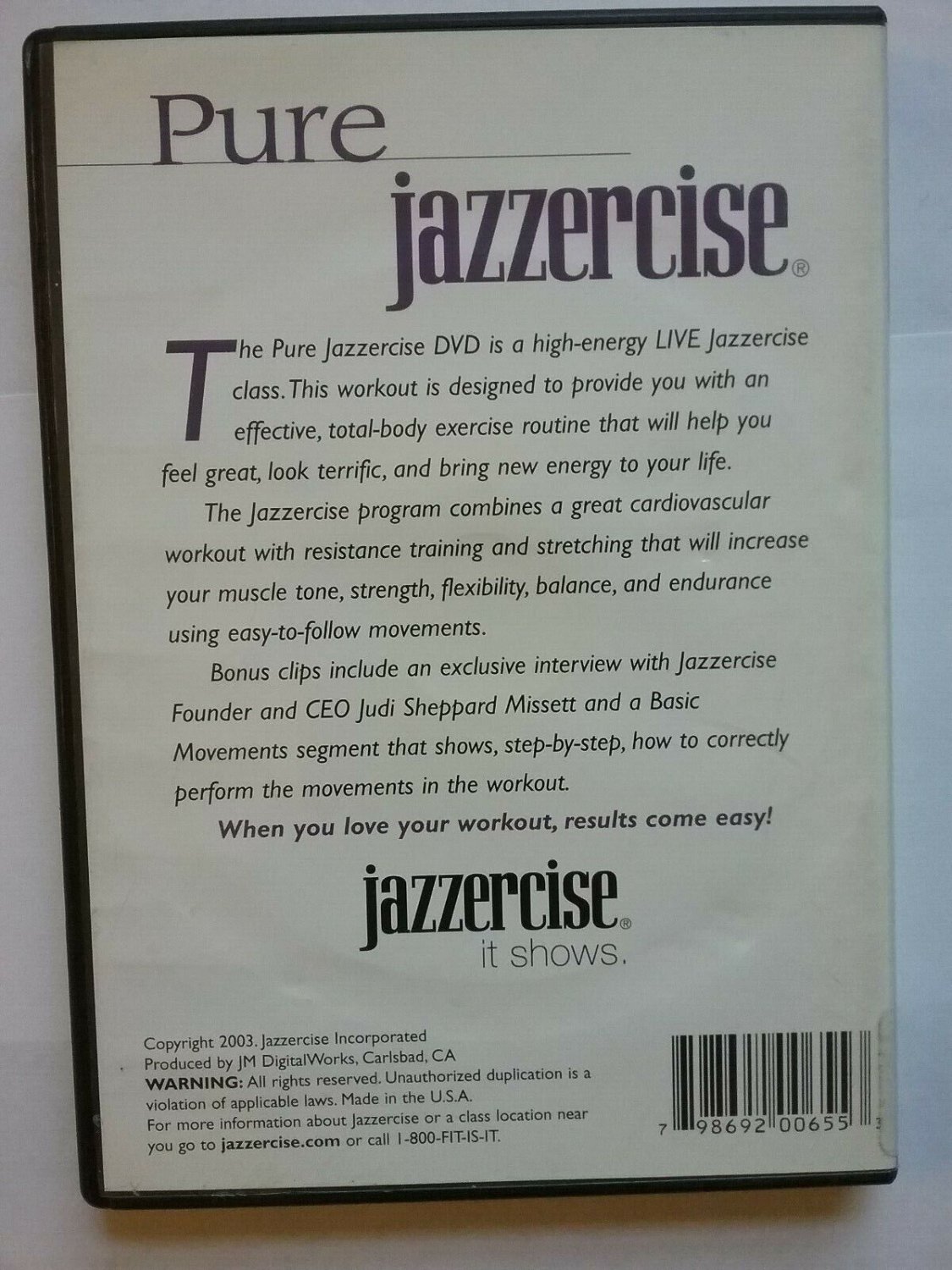 Pure Jazzercise : A Live Class Workout... by Judi Sheppard Missett DVD 2003