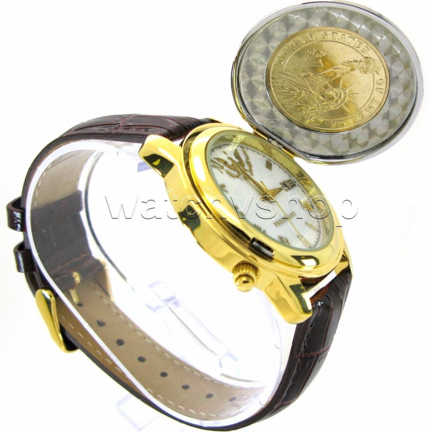 JF KENNEDY 1 Dollar Coin President Watch Japan Quartz + Date & Cover ...