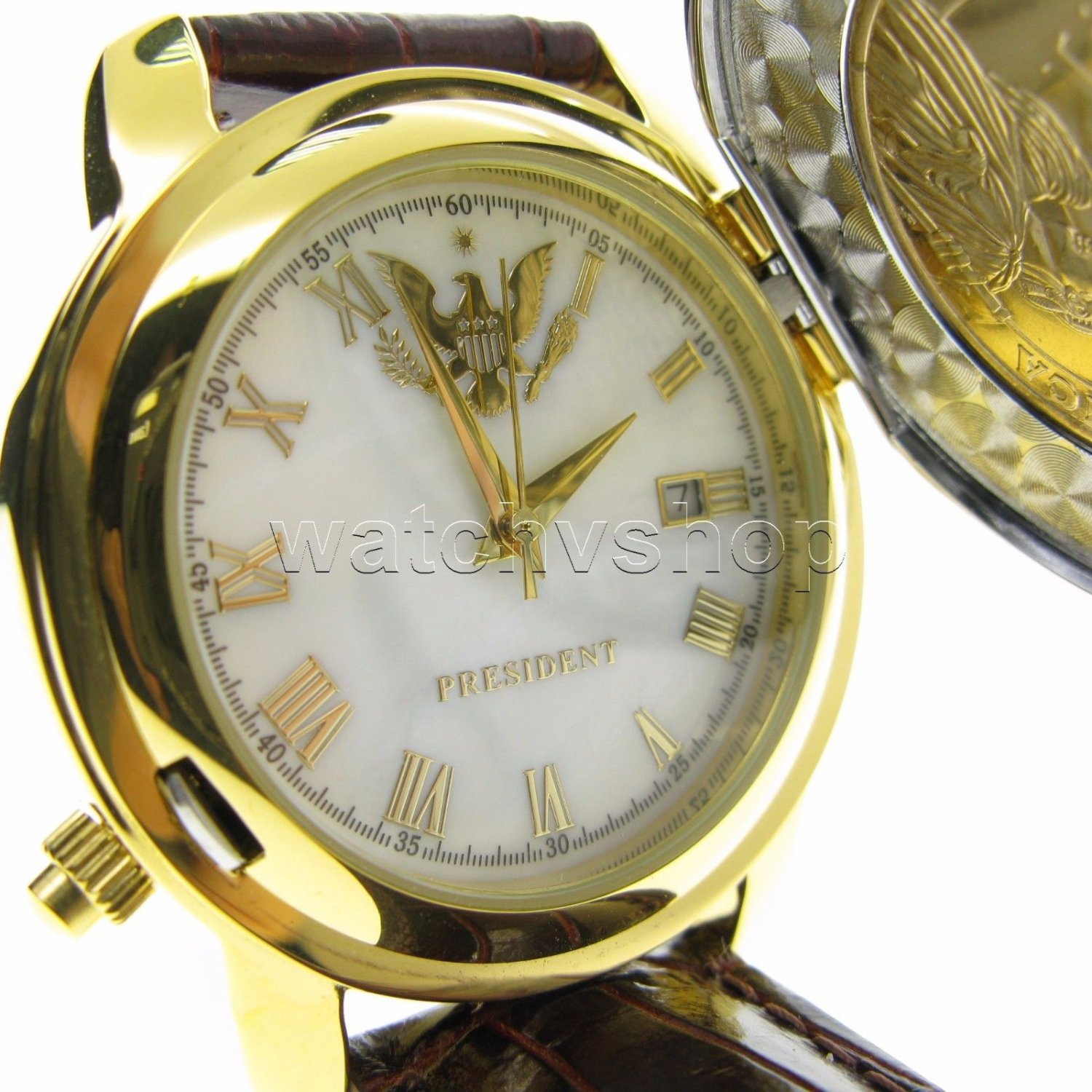 JF KENNEDY 1 Dollar Coin President Watch Japan Quartz + Date & Cover ...