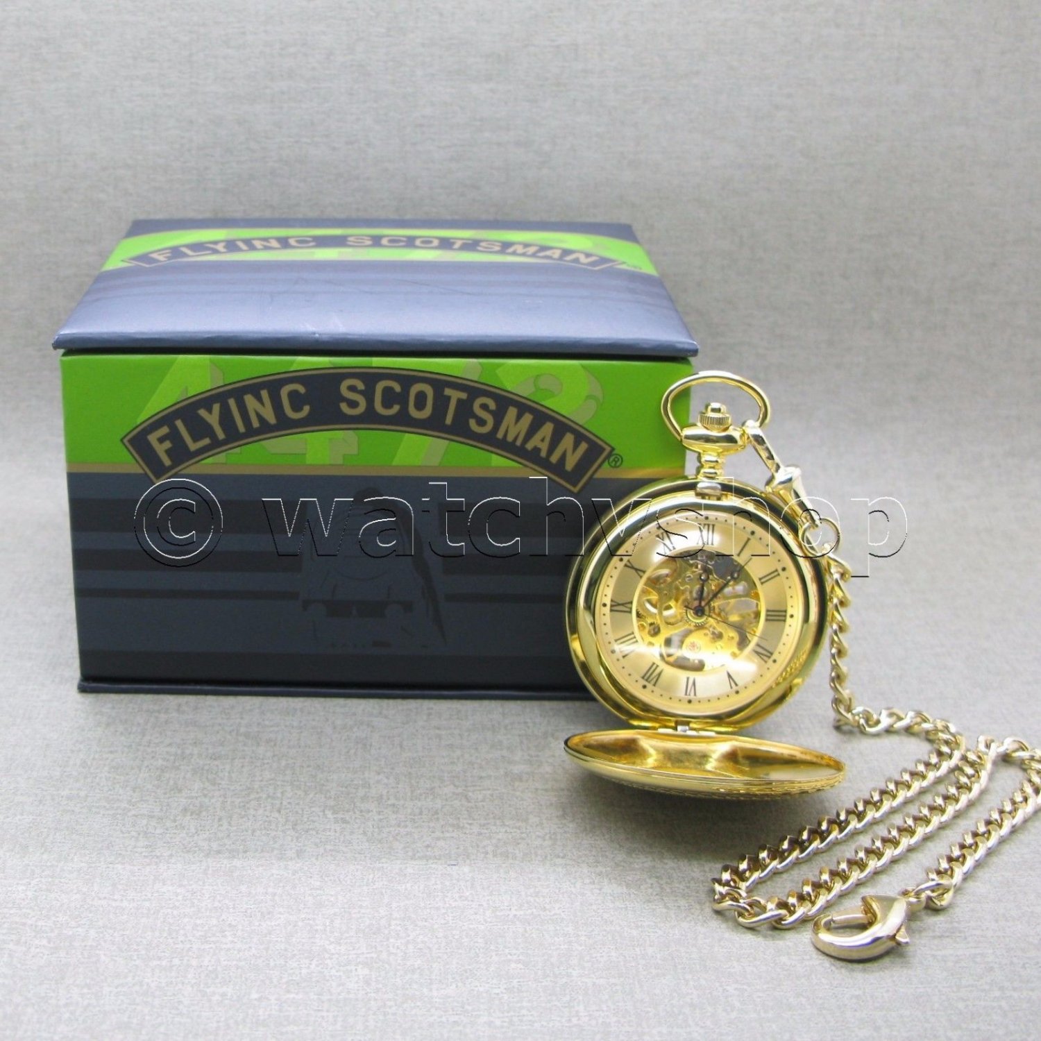 Flying Scotsman STEEL Mechanical Pocket Watch Gold Skeleton Large 50 MM ...