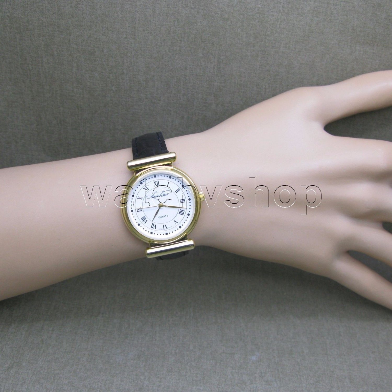 Linda Dano GOLD Women Watch Black Leather Strap + Black Leather Bangle ...