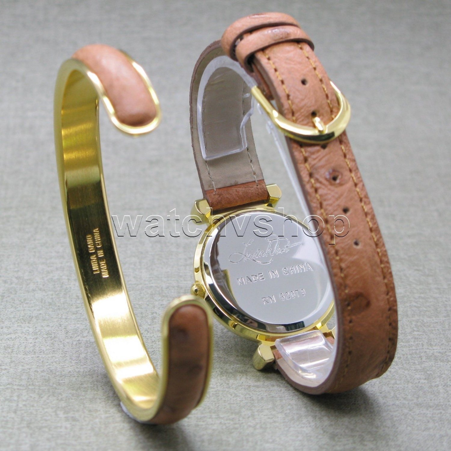 Linda Dano GOLD Women Watch with Matching Leather Bangle Japan Movement ...