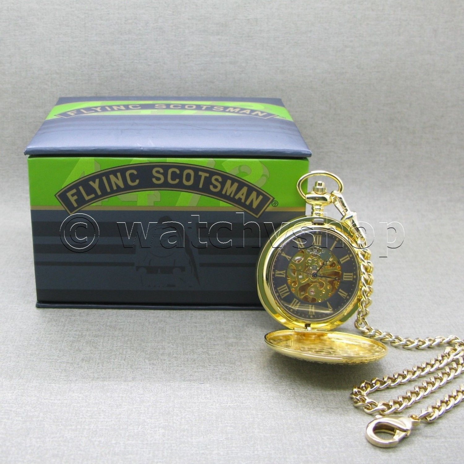 Gold Mechanical Pocket Watch FLYING SCOTSMAN Big XL 50 MM with Chain ...
