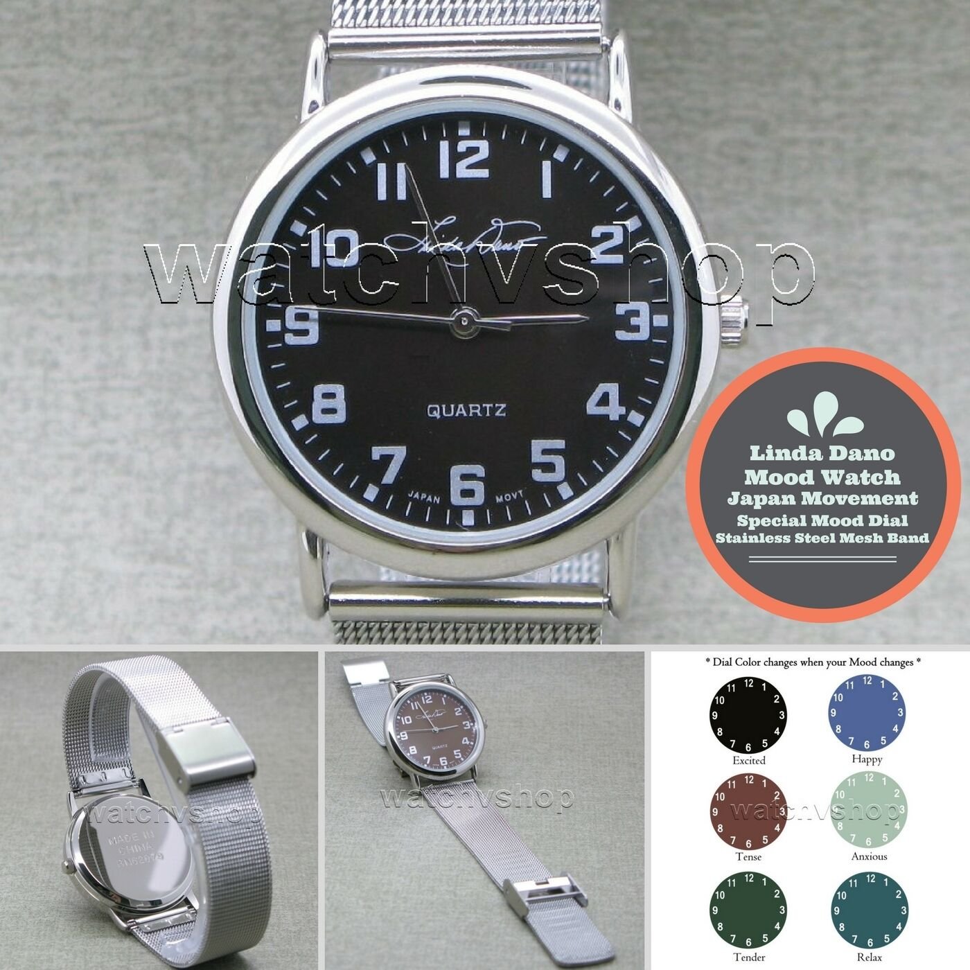 LINDA DANO Silver Quartz Wrist Analog MOOD Watch Stainless Steel Band ...