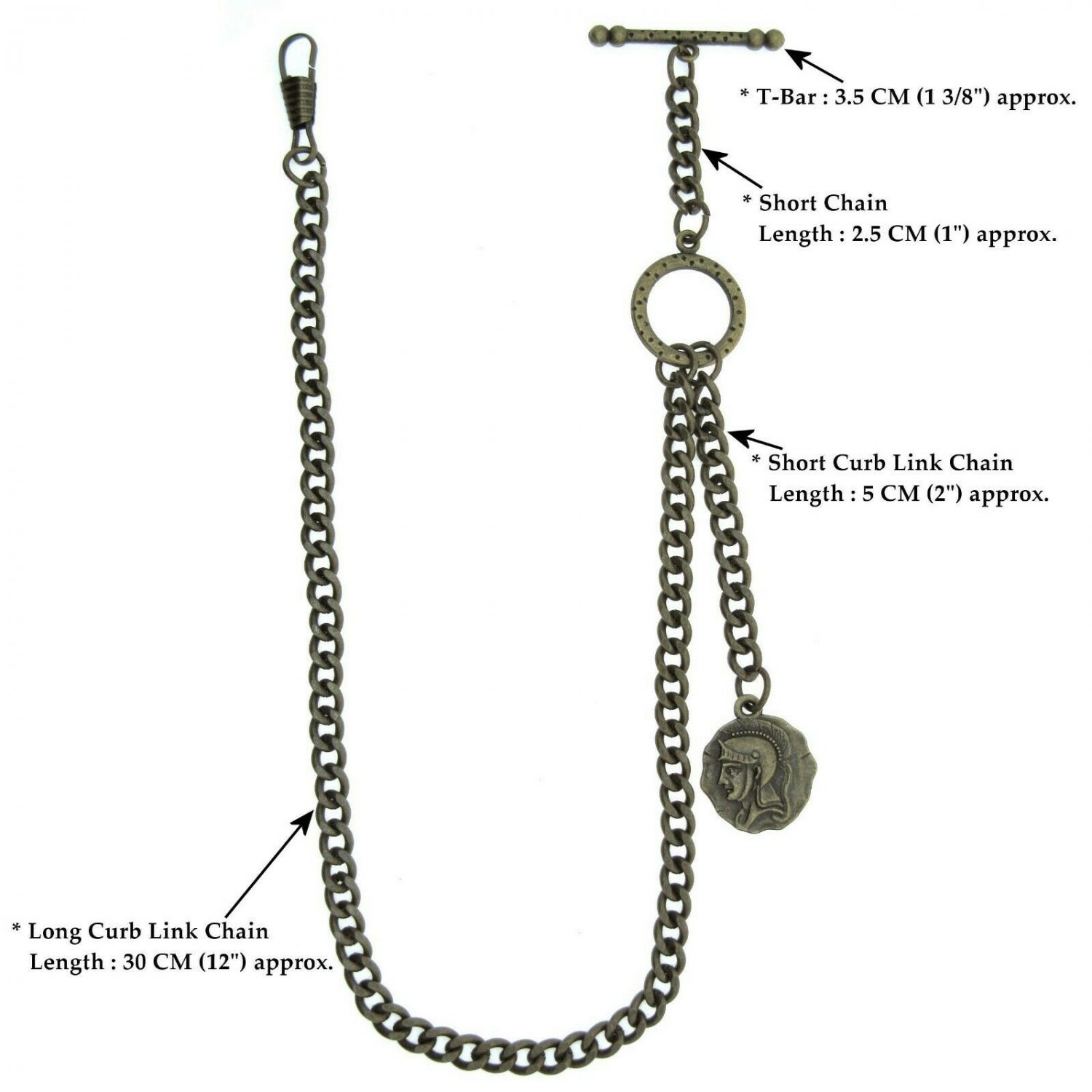 Albert Chain Pocket Watch Chain Brass Color 2 Ways Vests & Jeans Fob T ...