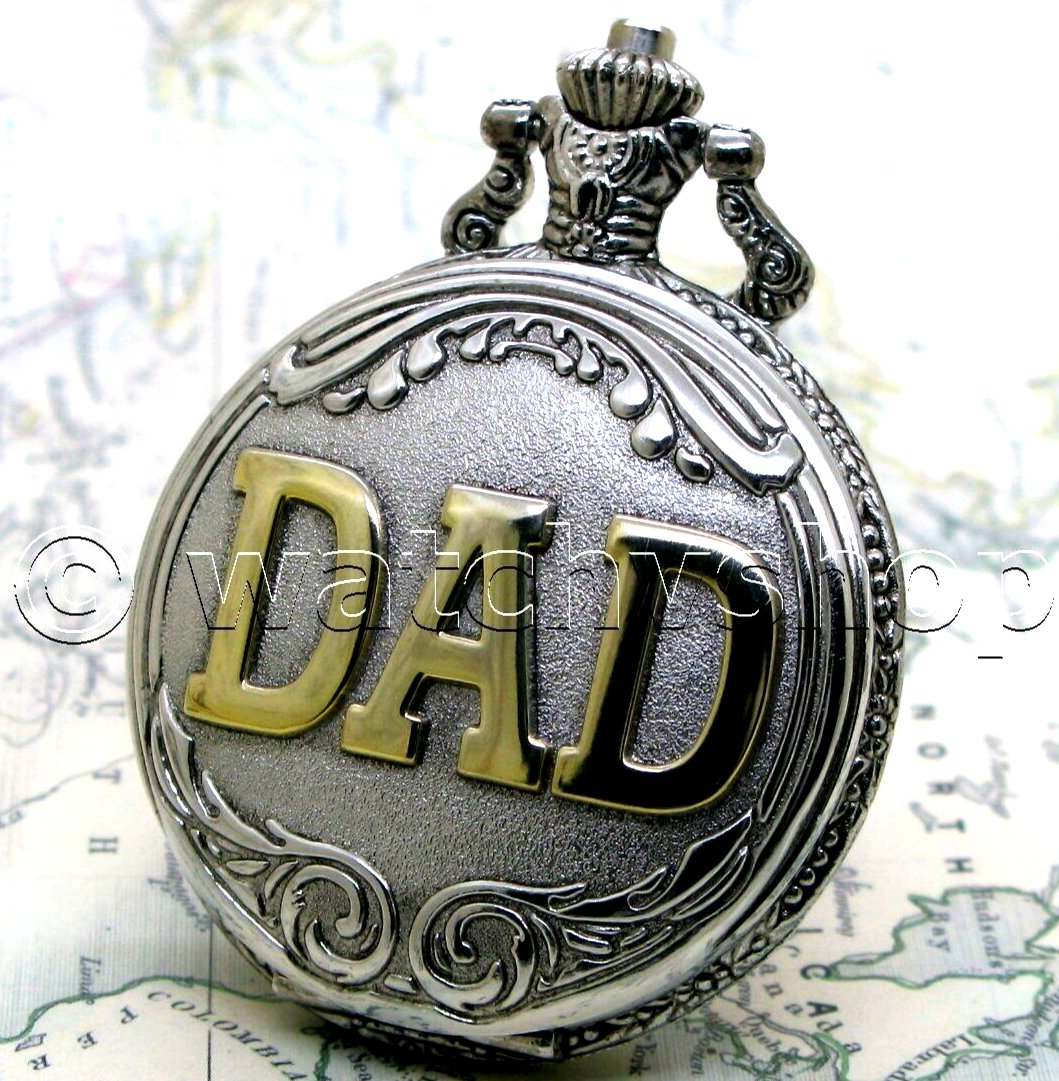 DAD Pocket Watch Silver Color Dad Father Men Gift Arabic Numbers Fob ...
