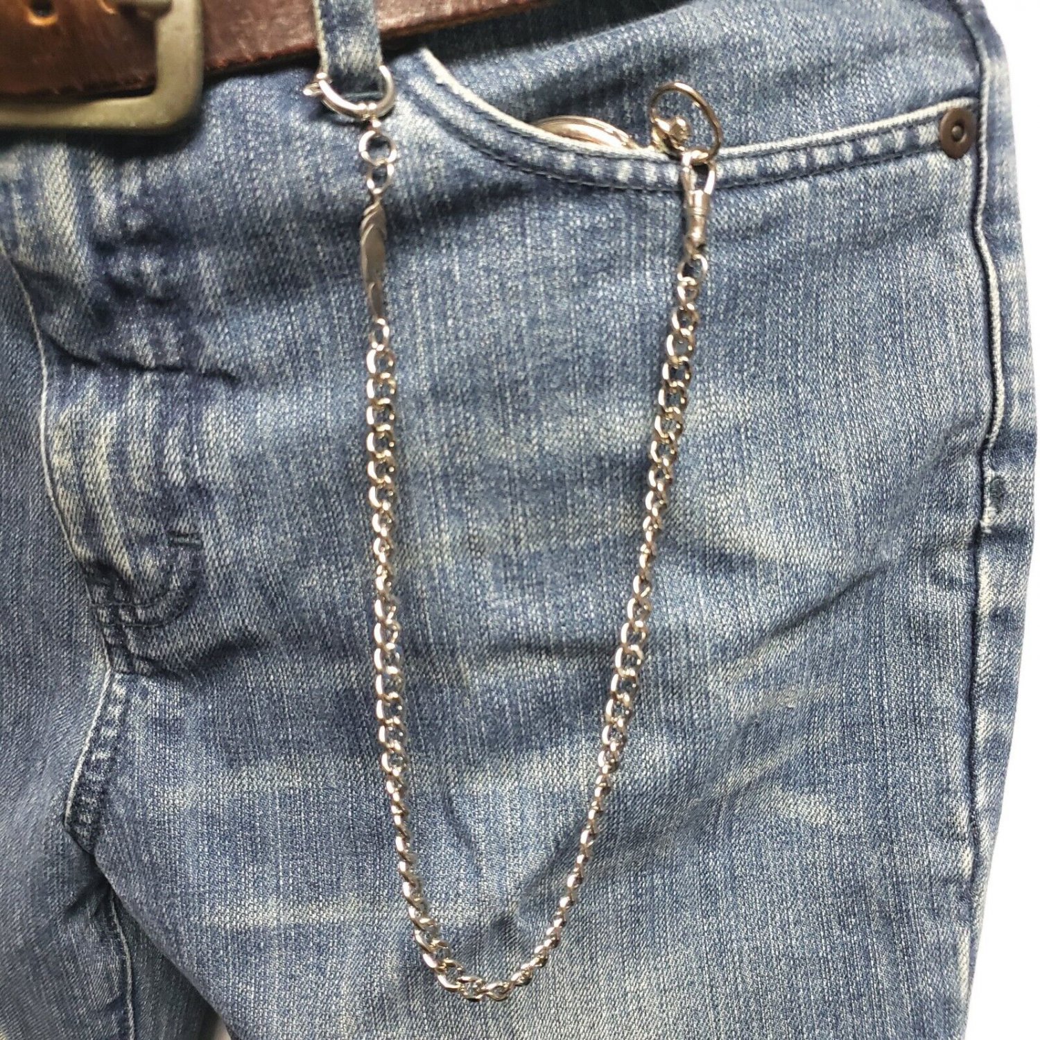 Stainless Steel Pocket Watch Chain Albert Chain Feather Design Fob ...