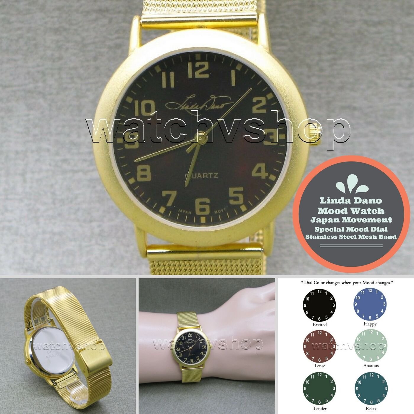 LINDA DANO Gold Color Wrist Analog MOOD Watch Stainless Steel Band ...