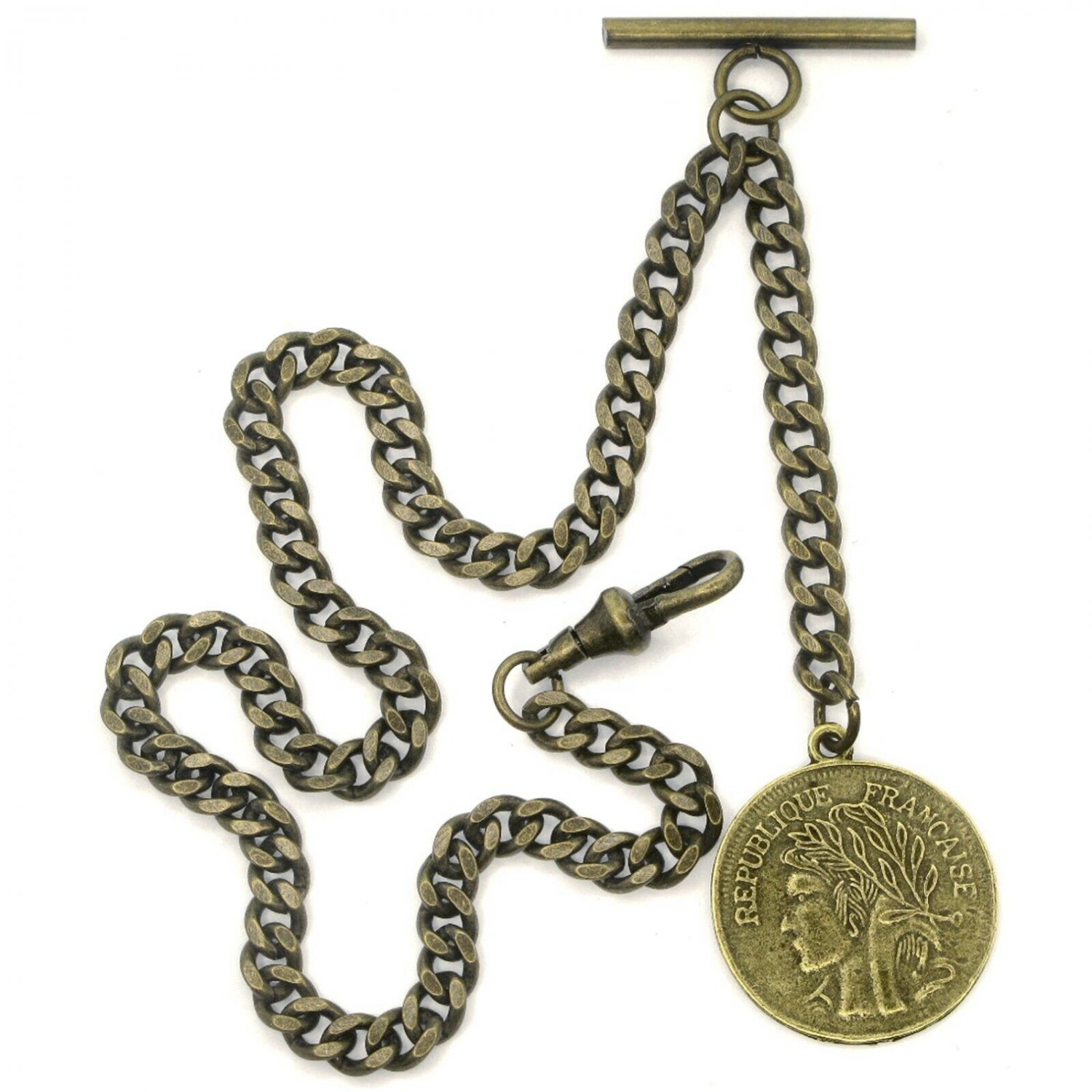 Bronze Pocket Watch Albert Vest Chain Ancient Coin Fob T Bar Albert ...