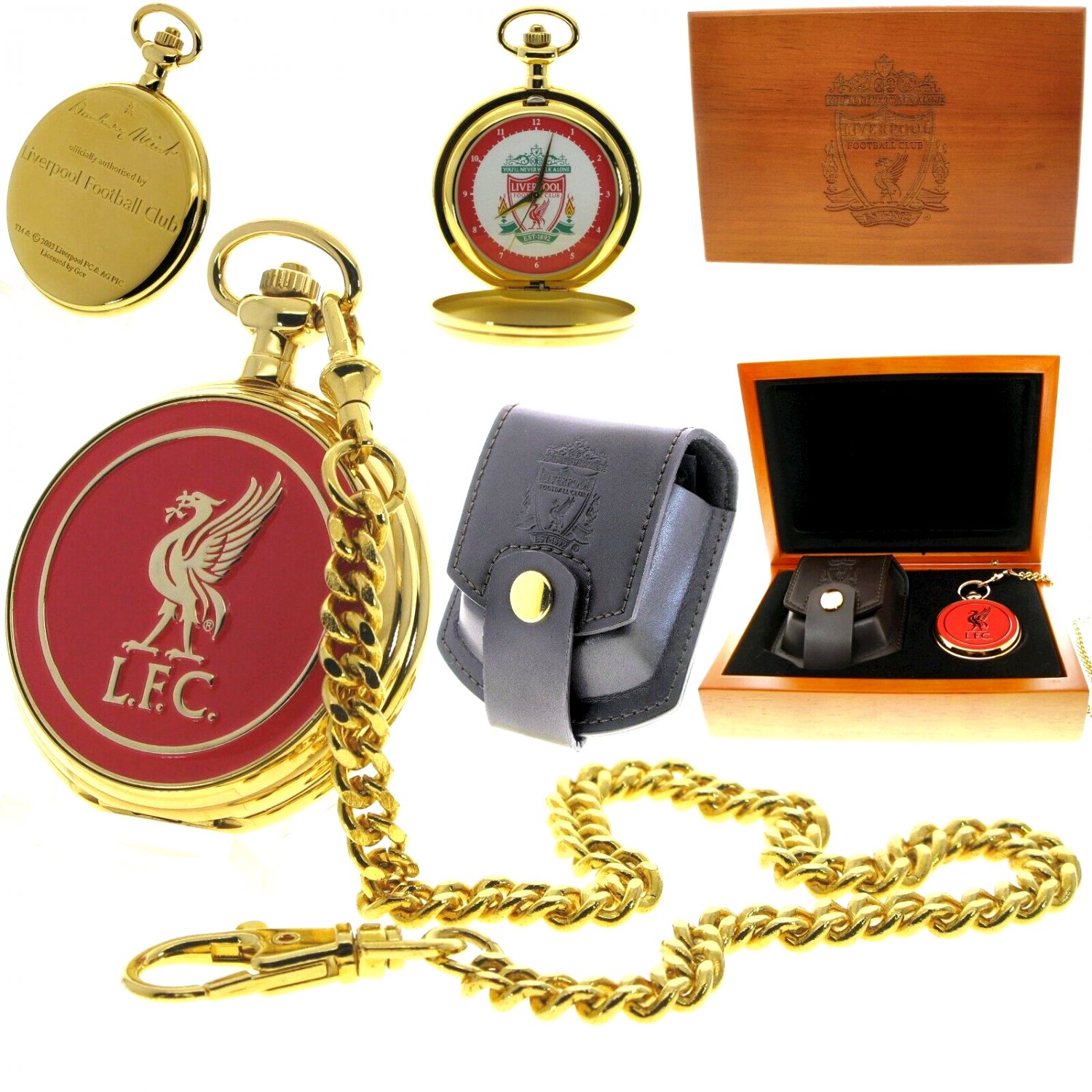 LIVERPOOL Football Club Pocket Watch Set Big with Leather Pouch and ...