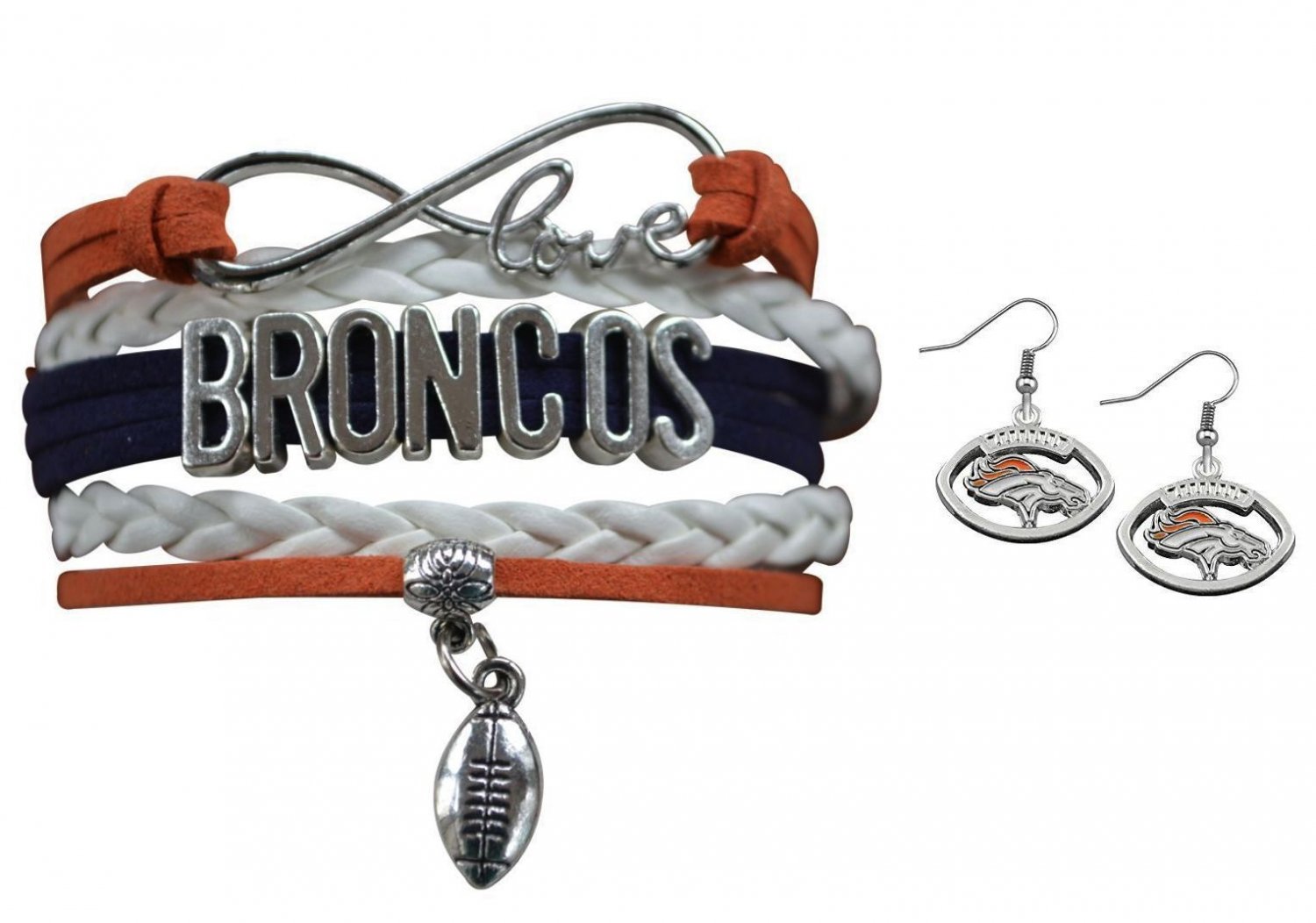 Denver Broncos Jewelry Set - Broncos Charm Bracelet & Earrings -Perfect ...