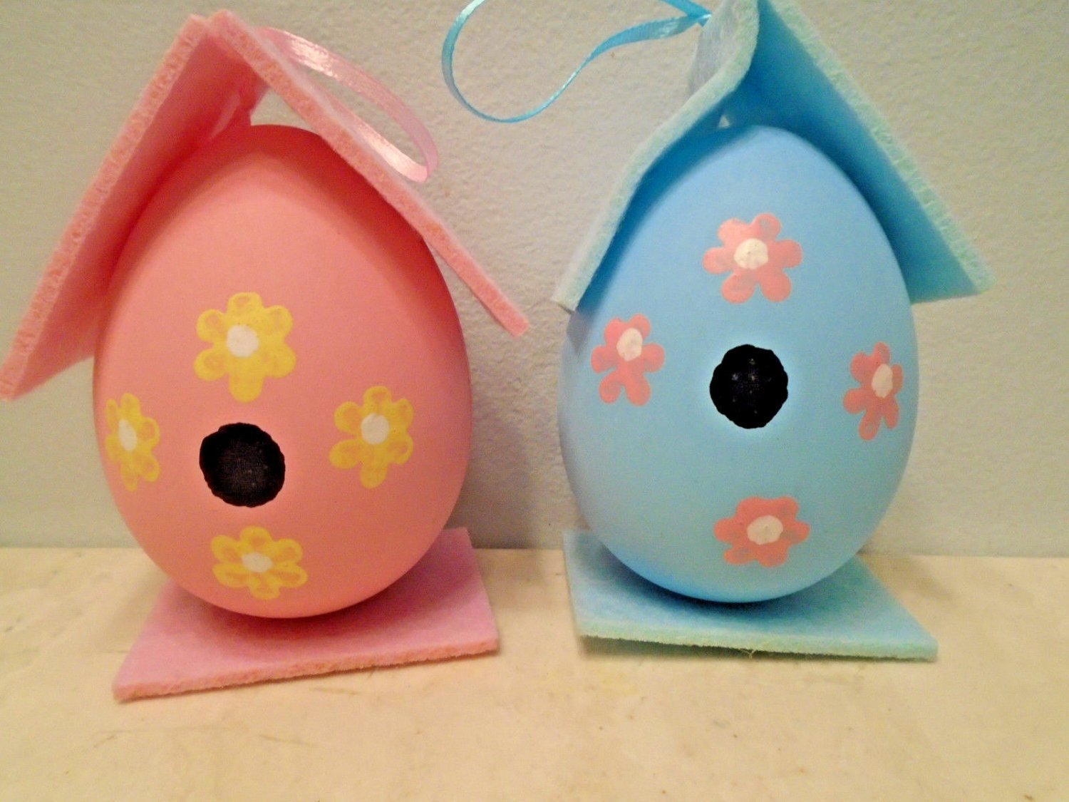 4in. Pink Blue Egg Birdhouse Easter Ornments Tree Shabby Chic Flowers ...