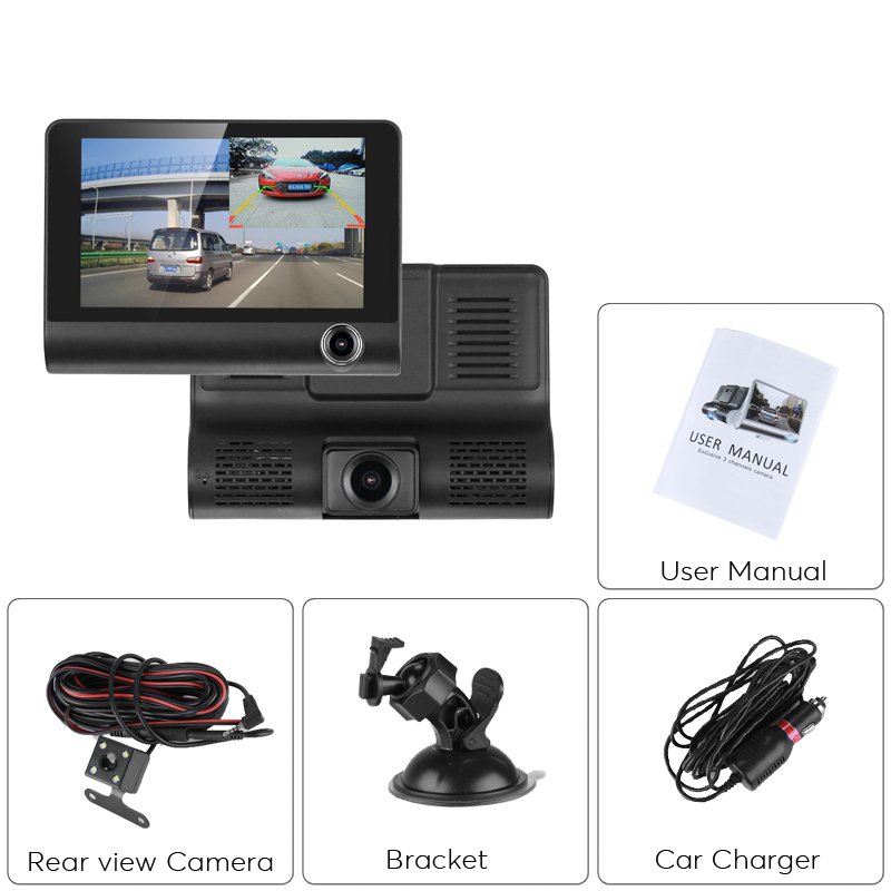 Car DVR Kit - 3 Cameras, G-Sensor, Loop Recording, Rear View Parking ...