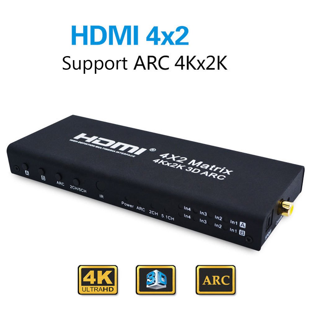 Portable HDMI Matrix 4X2 HDMI Splitter Switch Adapter Supports 4K x 2K ...