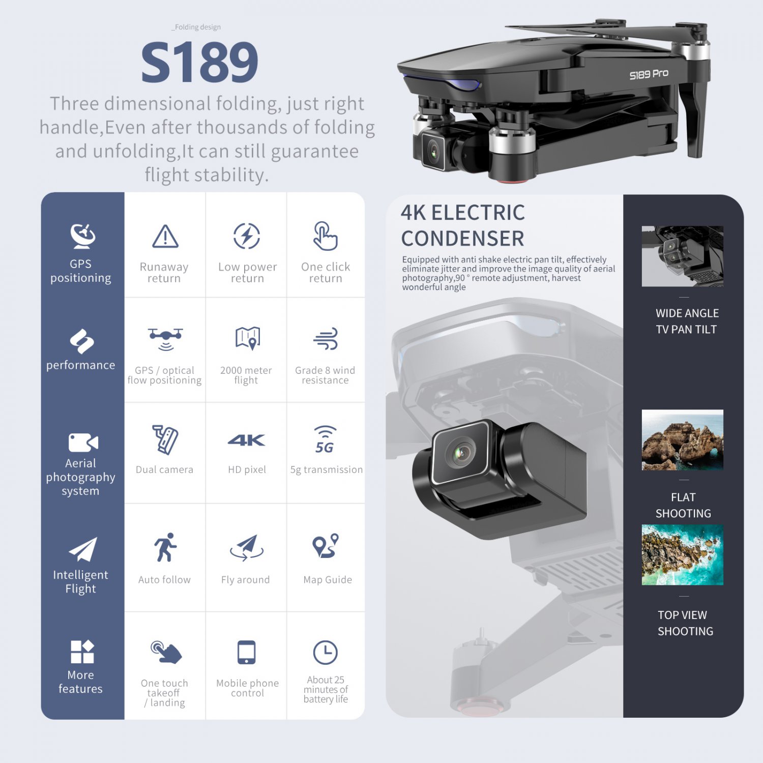 S189 PRO RC Quadcopter With Brushless Motor 6k pixels 5g signal aerial ...