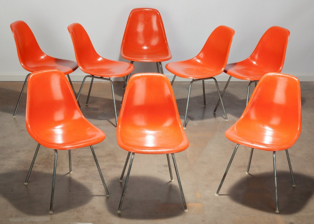 Group of 8 Herman Miller EAMES Orange Fiberglass Chairs