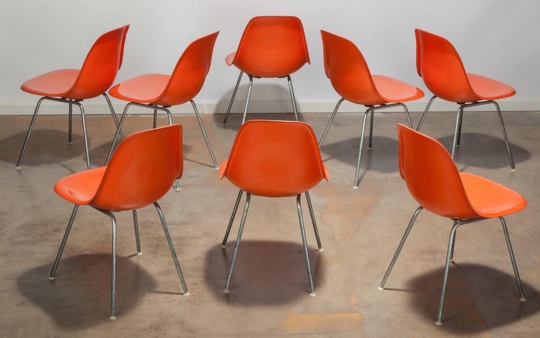 Group of 8 Herman Miller EAMES Orange Fiberglass Chairs