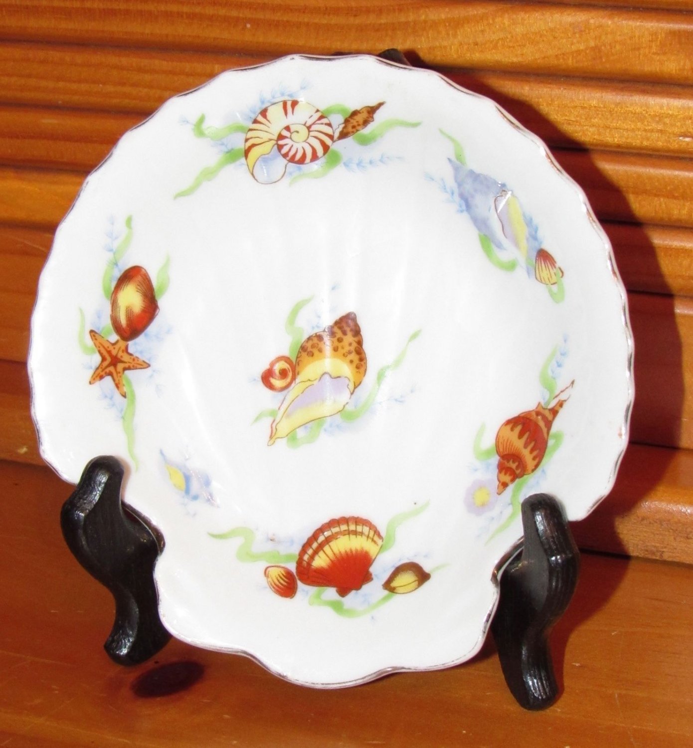 Vintage Fine China Clam Shell Dish - Ben Rickert - Gold Trim