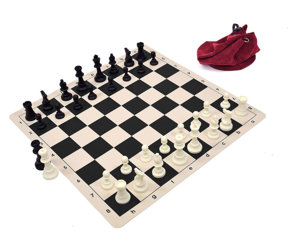 Silicone Pieces and Board Chess Set Combo With Drawstring Bag Black Red