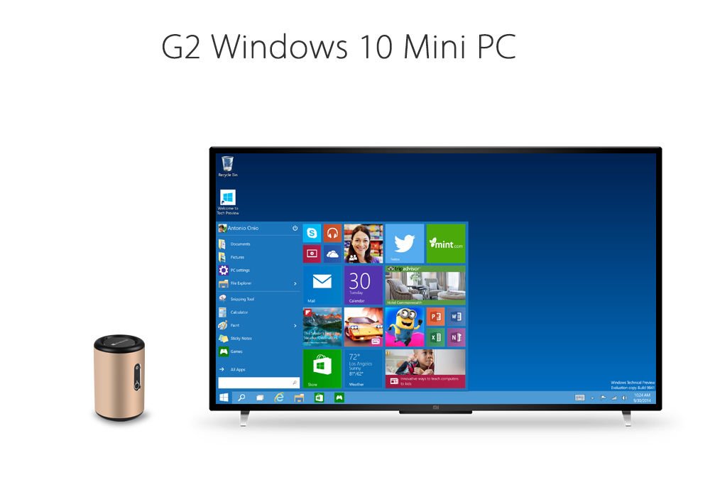 Intel Mini PC "Win Pro G2" - Windows 10, CR Z3735F Quad Core CPU, Wi-Fi