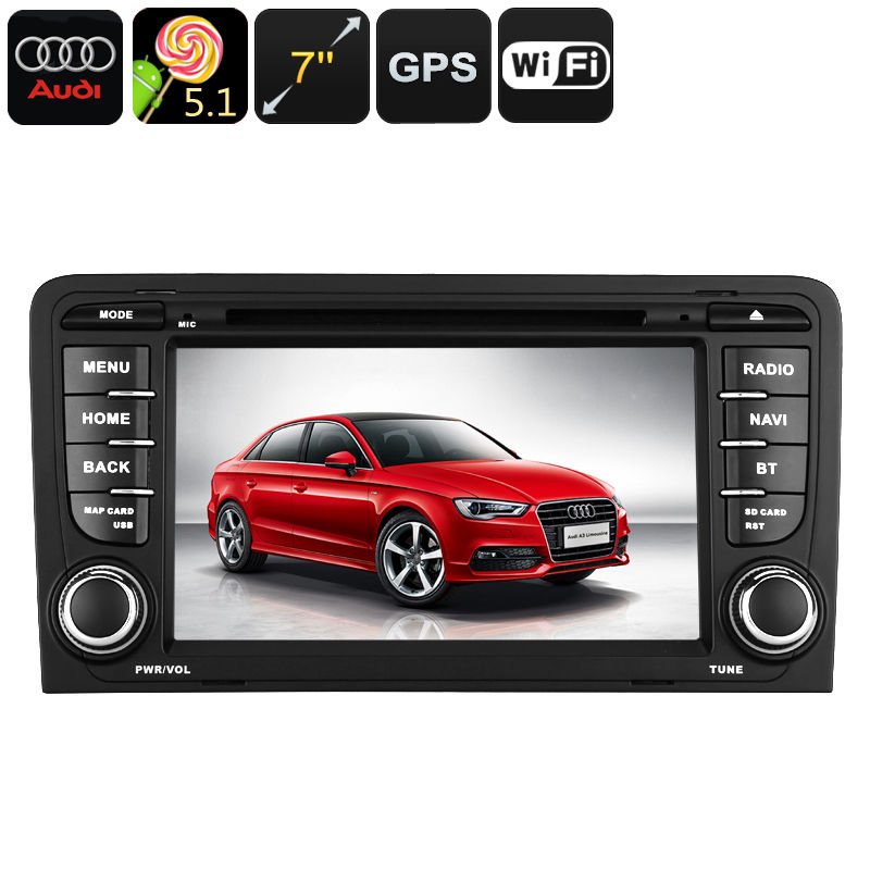 2-DIN Car DVD Player For Audi A3 - Android OS, WiFi, GPS, 7 Inch Display