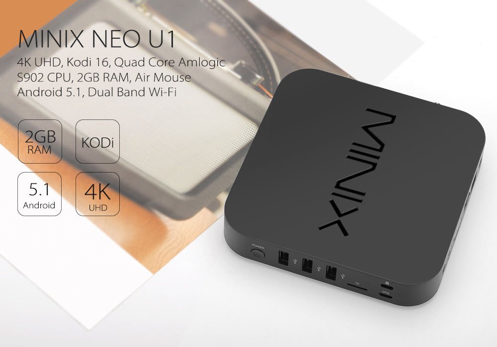 MINIX NEO U1 TV Box - 4K UHD, Kodi 16, Quad Core Amlogic S905 CPU, 2GB RAM