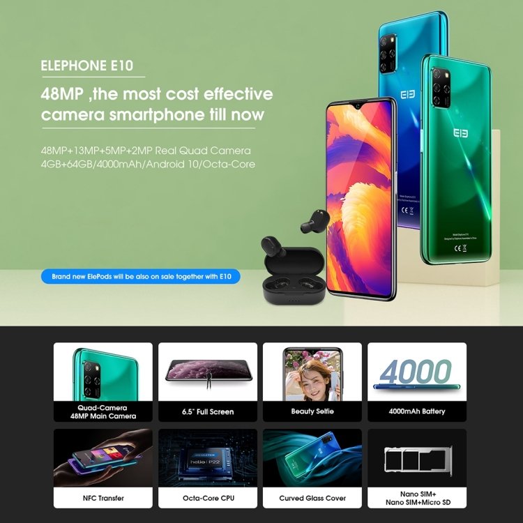 ELEPHONE E10 / E2020, 48MP Camera, 4GB+64GB (Blue)