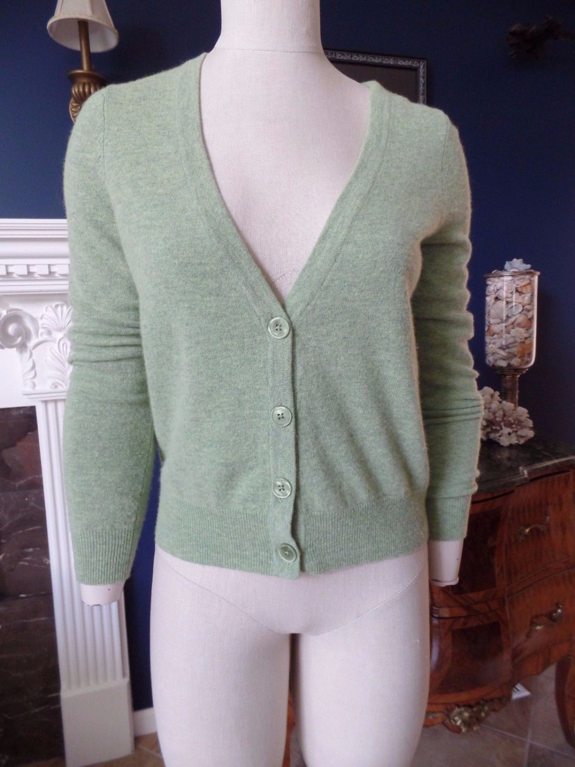 TALBOTS Green Lambwool Blend Cardigan Sweater S