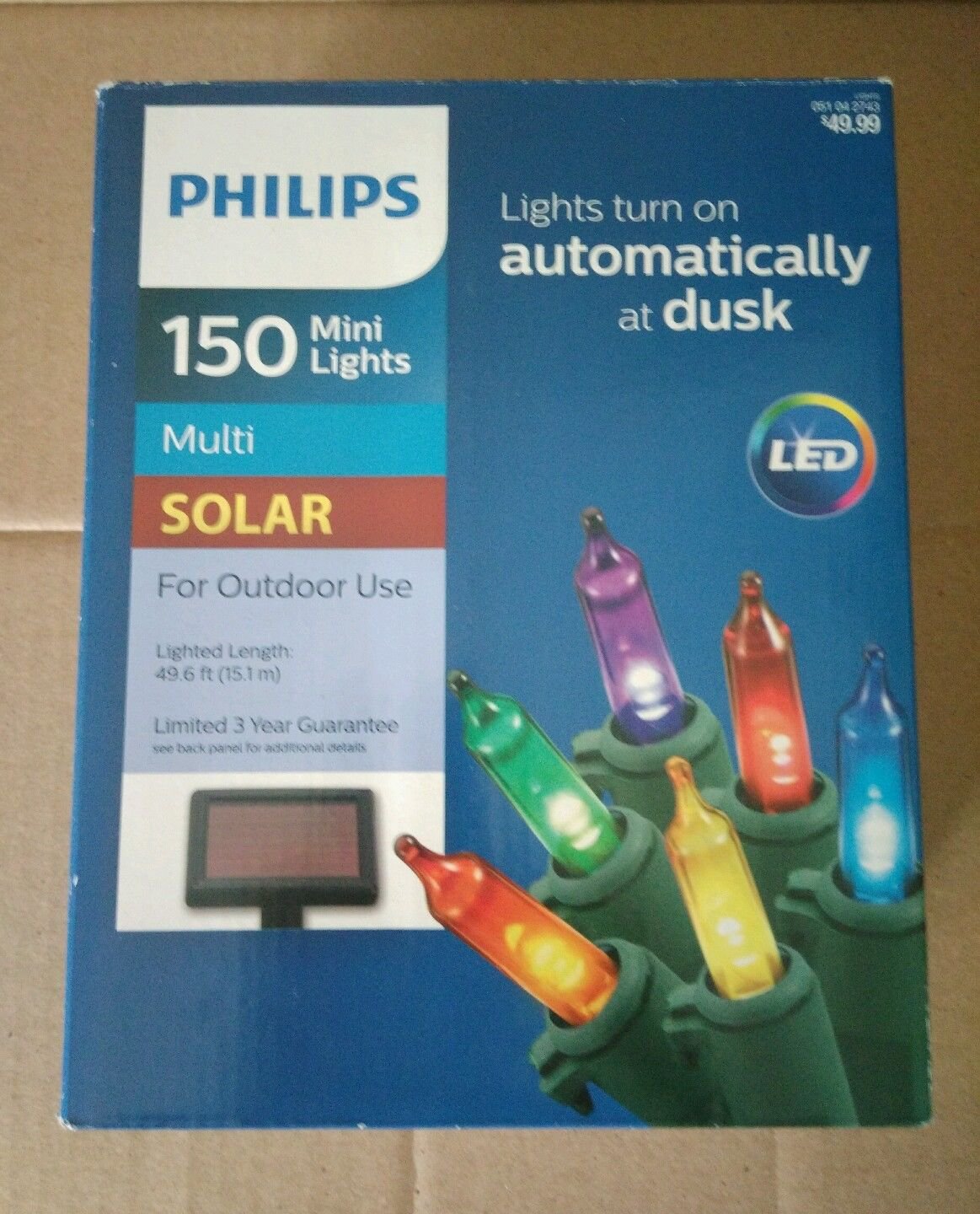 Philips Solar Powered LED 150 Multi Color Mini Lights Bulbs Outdoor Use NIB