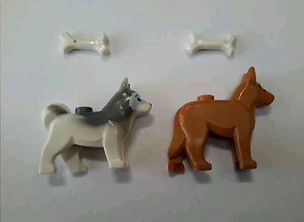 New LEGO lot 2 DOG MINIFIGURES GERMAN SHEPARD & HUSKY Bones 60036 Animal