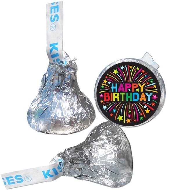 108 Happy Birthday Hershey Kiss Labels Stickers Party Favors, Gift Bags
