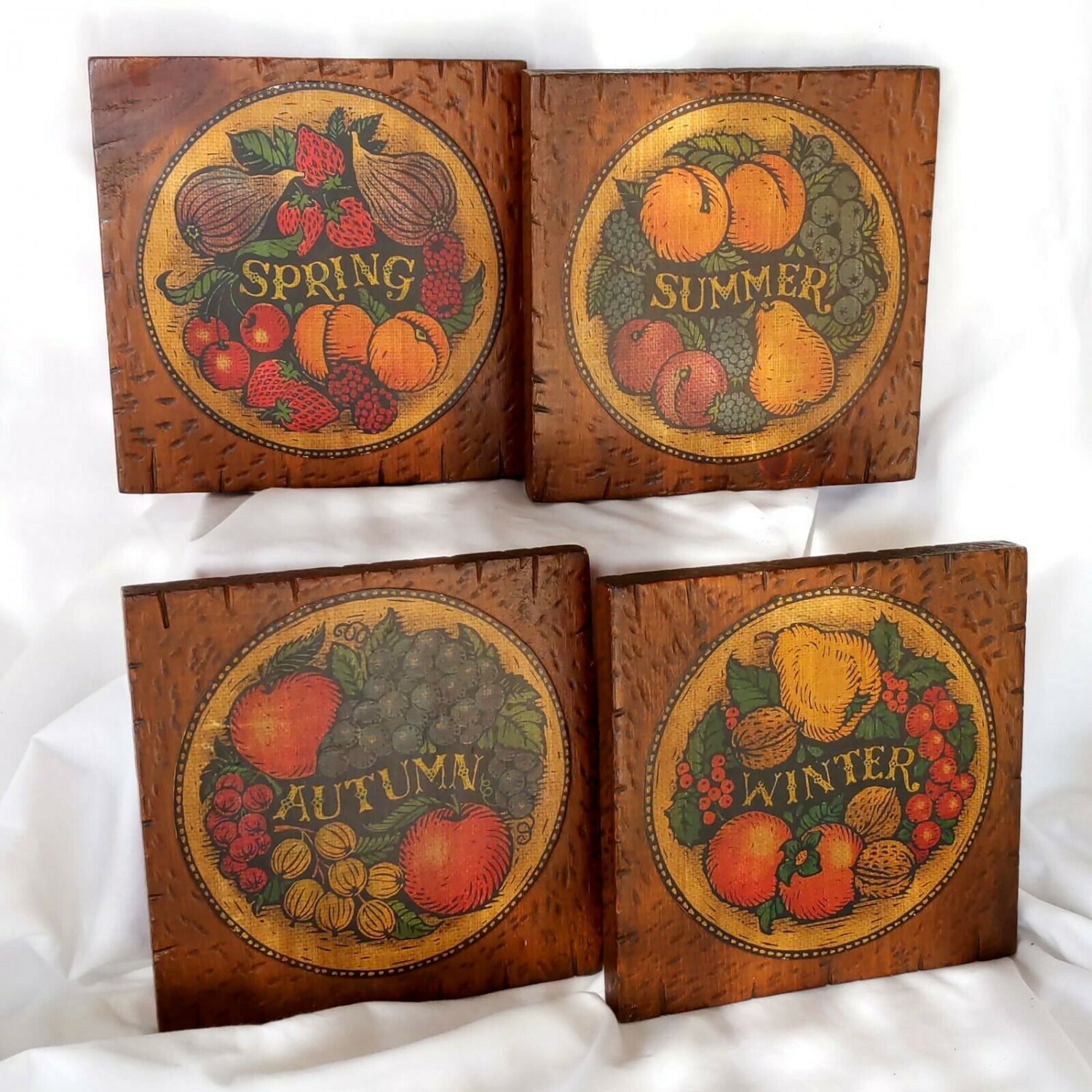 Decorative Fall Winter Spring Summer Faux Wood Wall Plaques w/ Red Felt ...