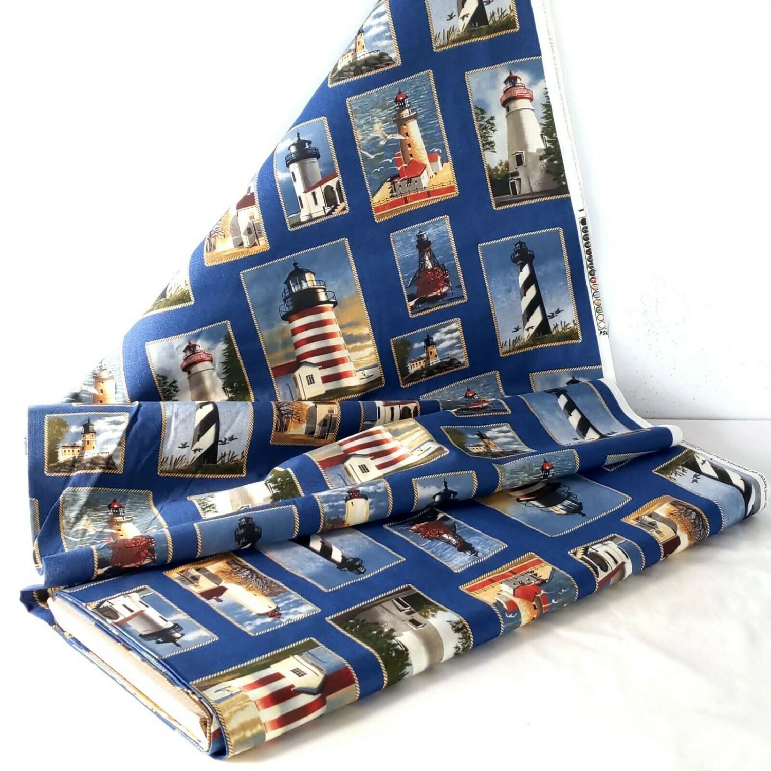 Cranston LIGHTHOUSES Fabric Remnant 16 ft x 44 in 100% Cotton ~ Made in ...