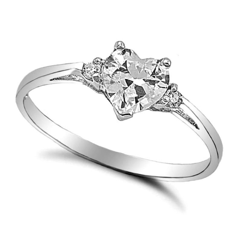 .925 Sterling Silver Ring size 9 CZ Heart Clear White Midi Kids Ladies ...