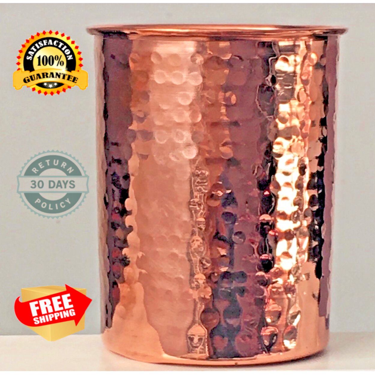 6 Copper Drinking Glasses Hammered Pure Copper (In & Out) 12oz Beverage ...
