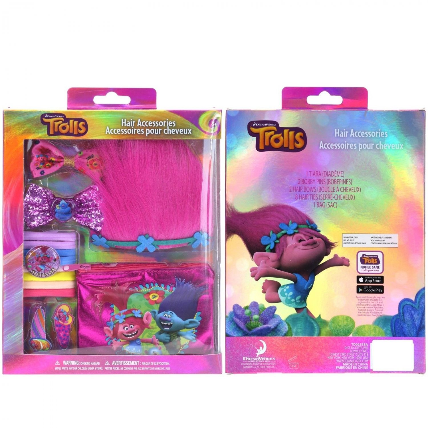 Trolls Hair Accessory Set for Girls Tiara Hair Bows Ties Pins Bag Xmas ...