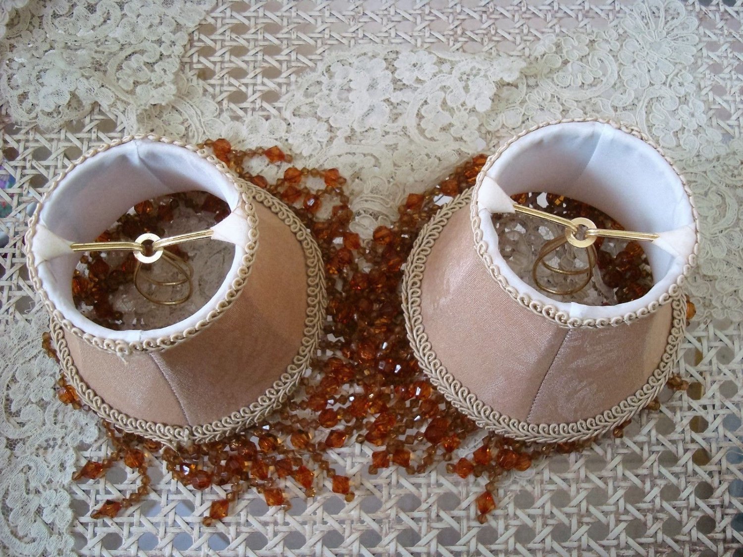SET OF 2 PRETTY 4" TALL MINI BEADED LAMP SHADES ****BEAUTIFUL****