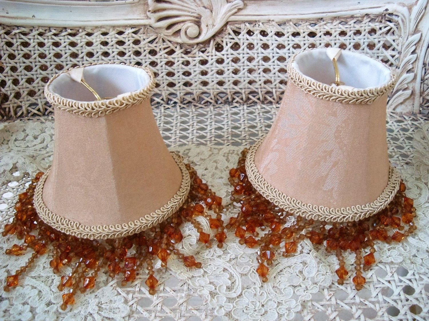 SET OF 2 PRETTY 4" TALL MINI BEADED LAMP SHADES ****BEAUTIFUL****