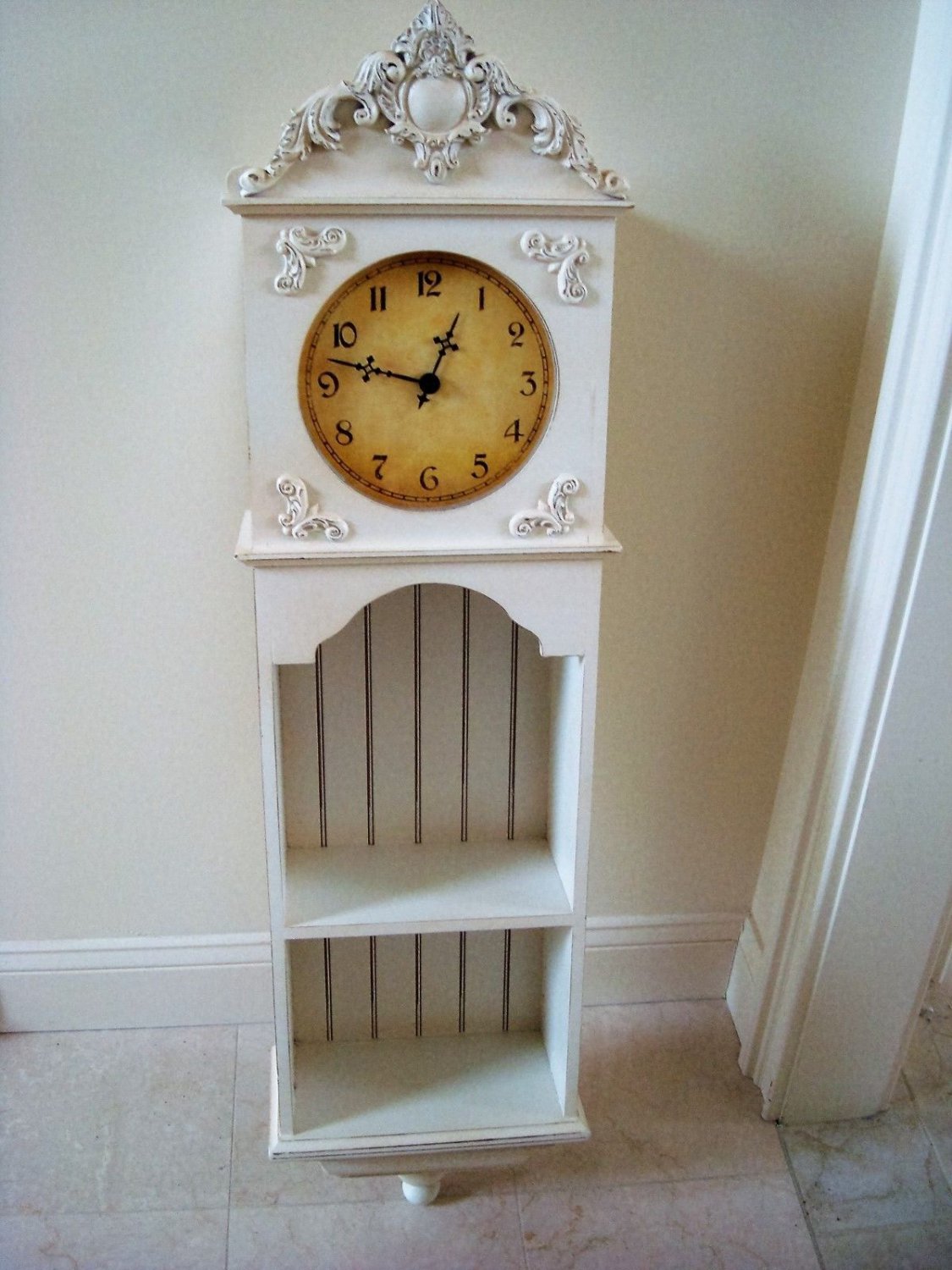 BEAUTIFUL SHABBY FRENCH ORNATE LARGE WALL CLOCK WITH SHELF ****SO CHIC***