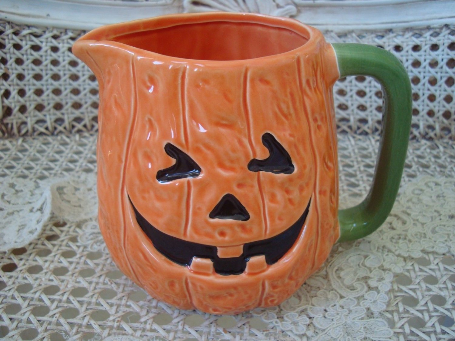 RARE MIDWEST OF CANNON FALLS HALLOWEEN PUMPKIN CERAMIC PITCHER ***SO ...